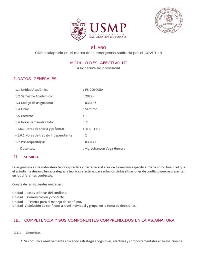 CICLO 7 - SILABO 2022 I - Modulo de Desarrollo Afectivo III | PDF | Evaluación | Maestros