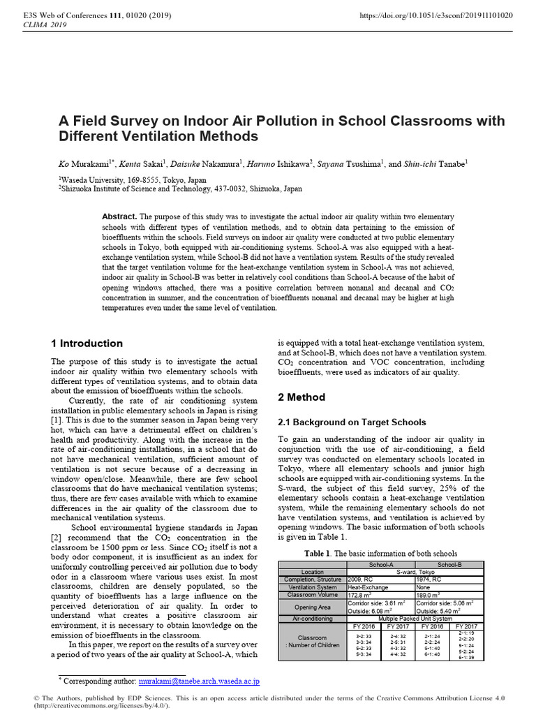 A Field Survey On Indoor Air Pollution in School C | PDF | Ventilation ...