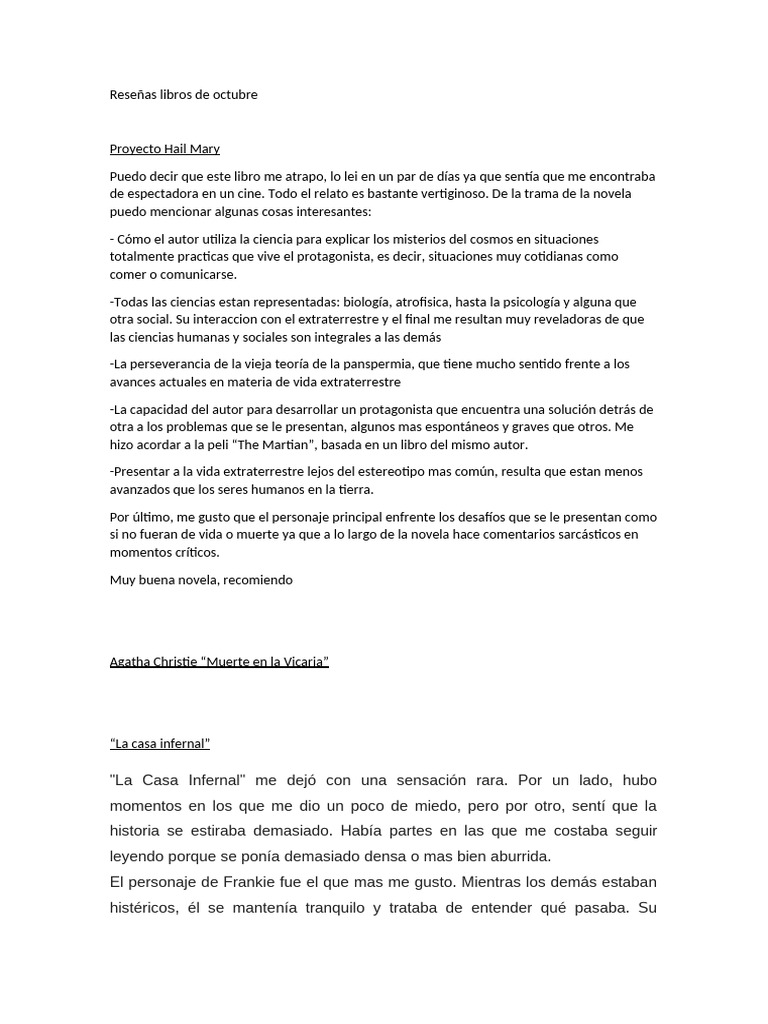 Reseñas de libros: octubre 2023 | PDF | Novelas