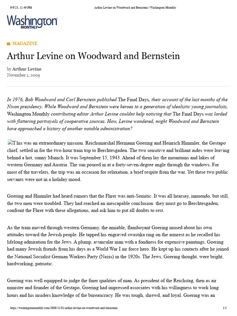Arthur Levine On Woodward and Bernstein - Washington Monthly | PDF ...