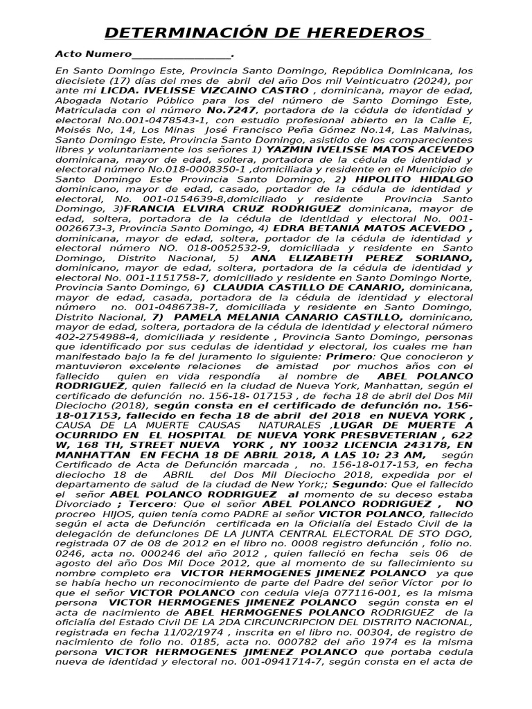 Abel Herederos | PDF | República Dominicana | Documento de identidad