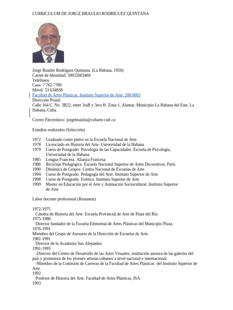 000000000000000000001 CURRICULUM Jorge Braulio Rodríguez Quintana | PDF | Cuba | Haiku