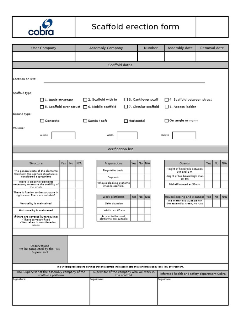 Scaffold Safety Inspection Checklist | PDF | Scaffolding
