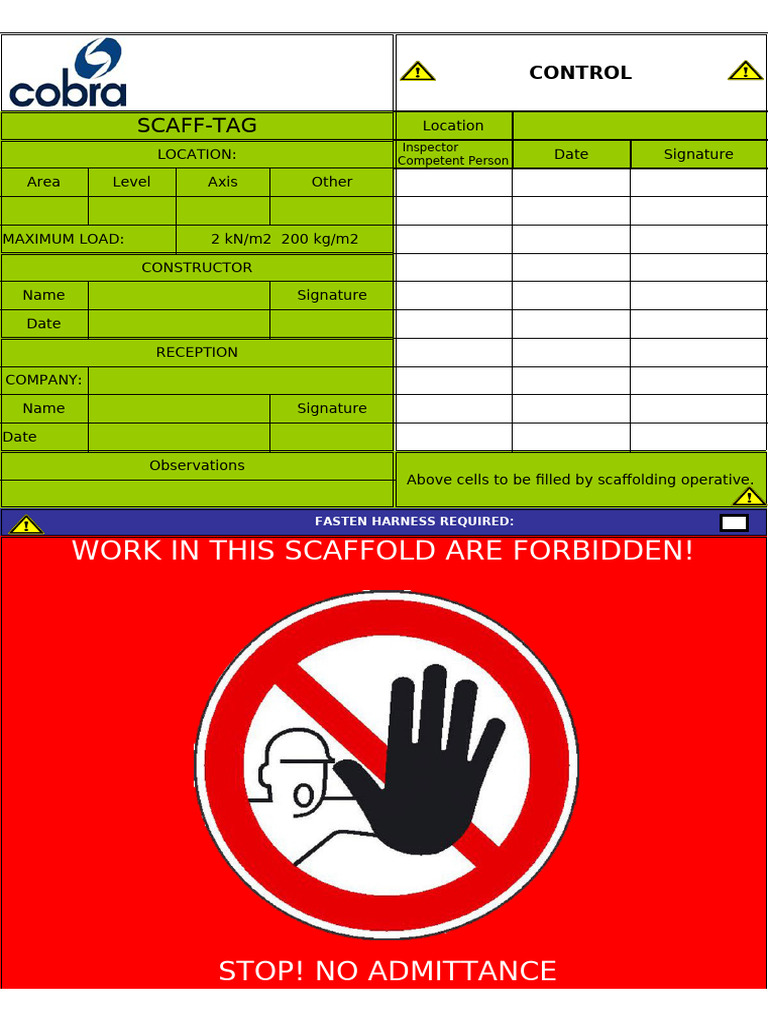 Scaffolding Safety Control Document | PDF