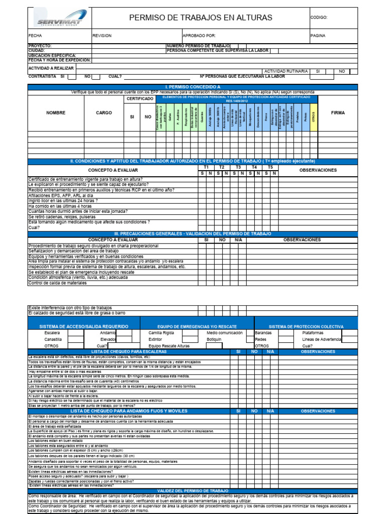Permiso Trabajo en Alturas | PDF | Andamio | Escalera