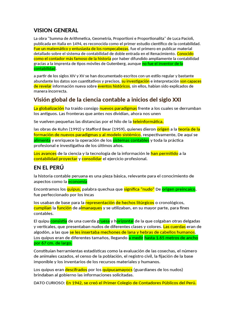 VISION GENERAL Resumen | PDF | Contabilidad | Contador