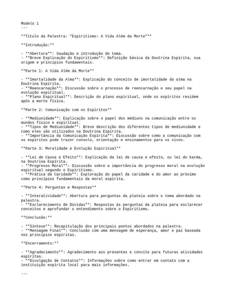Modelos de Palestras Espiritas GPT | PDF | Espiritismo | Espiritualismo