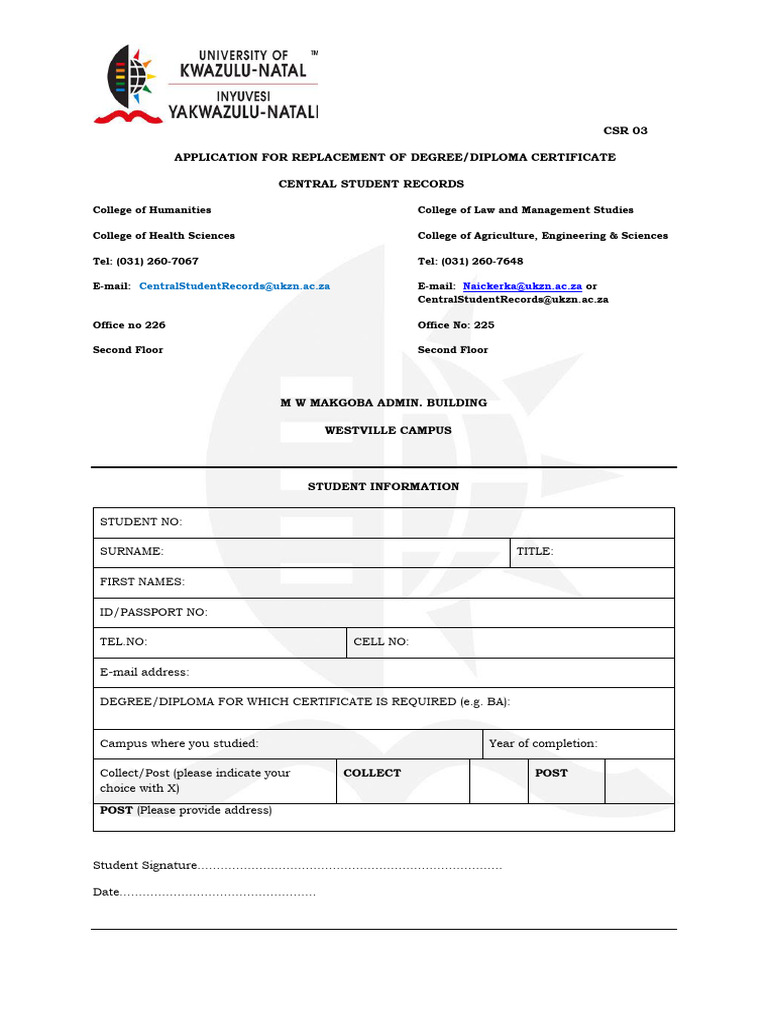 Degree/Diploma Certificate Replacement Form | PDF