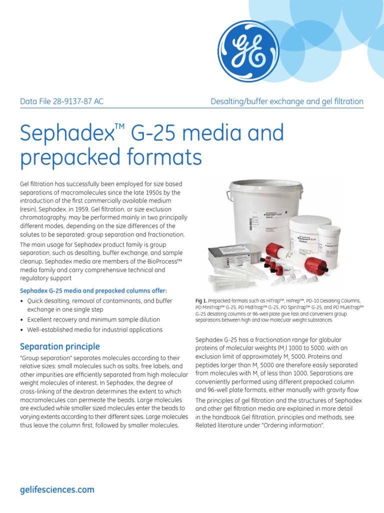 Sephadex G-25 Gel Filtration Guide | PDF | Chromatography | Laboratory ...