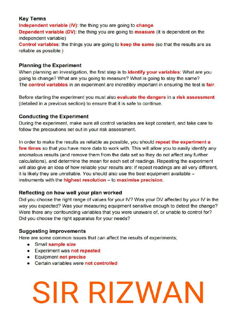 Planning Experiments and Improving Technique by Sir Rizwan | PDF