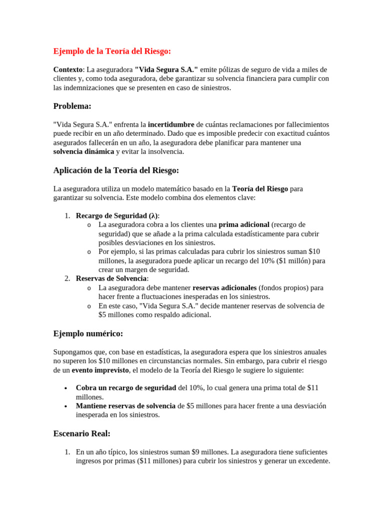 Ejemplo de La Teoría Del Riesgo | PDF | Seguro | Reaseguro