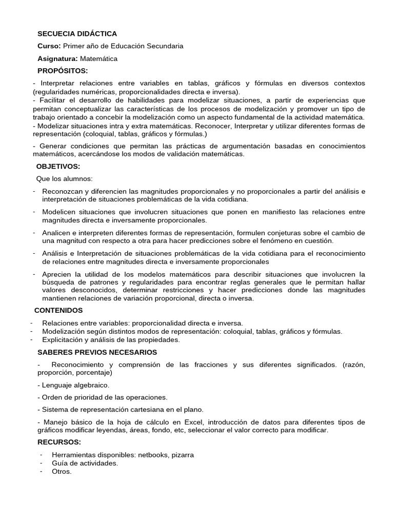 Proporcionalidad Directa e Inversa, Secuencia Didactica | PDF | Modelo ...