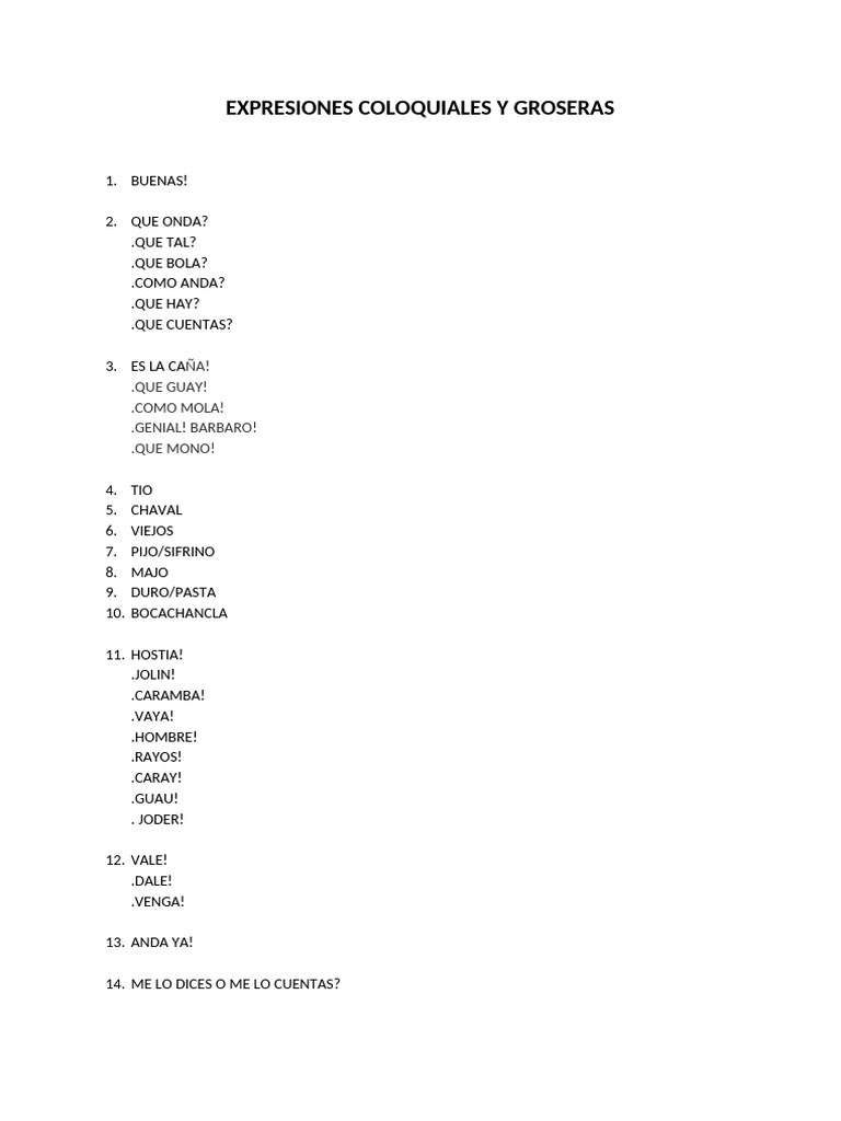 Expresiones Coloquiales y Groseras | PDF