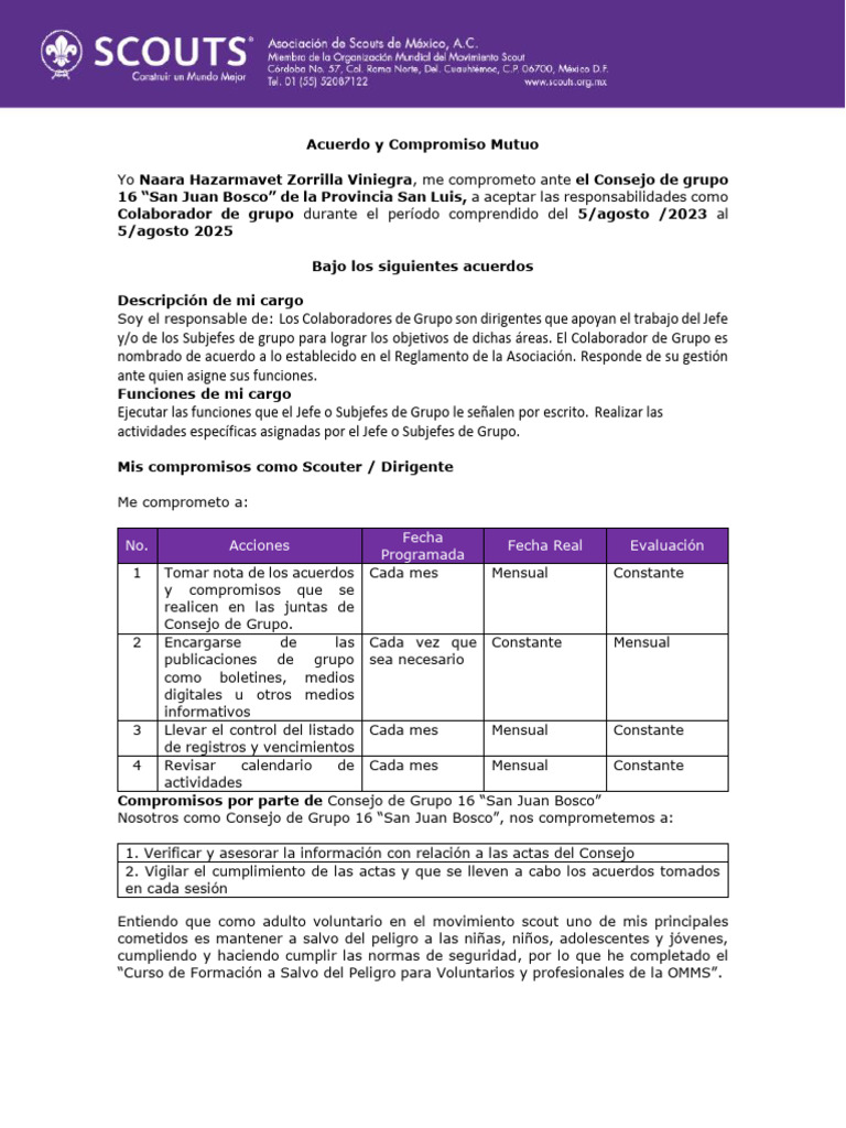 Acuerdo y Compromiso Mutuo Naara Mayo24 | PDF | Exploración | Adolescencia