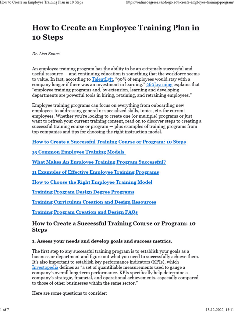 How To Create An Employee Training Plan in 10 Steps | PDF | Educational ...