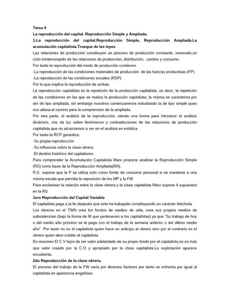 Reproducción del Capital: Simple y Ampliada | PDF | Capital (economía ...