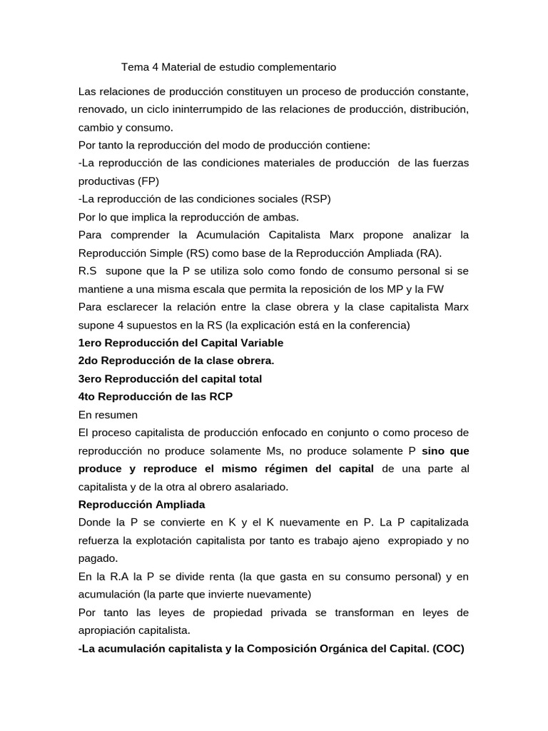 Material de estudio complementario tema 4 | PDF | Acumulación de capital | Capital (economía)
