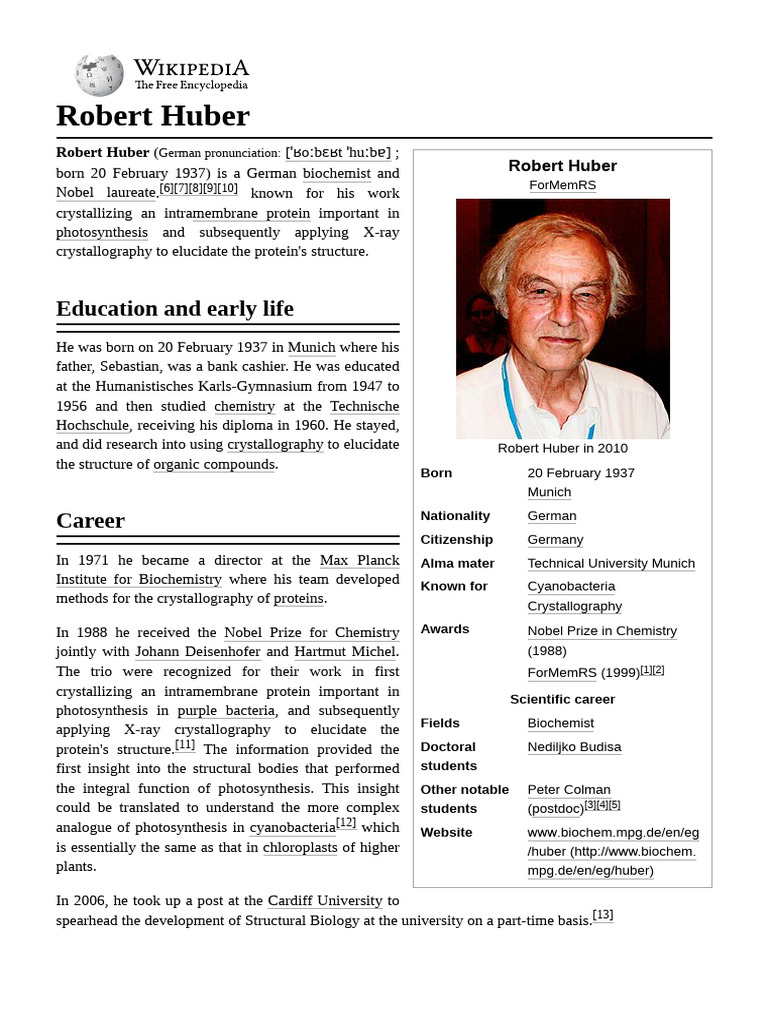 Robert_Huber | PDF | Biochemistry | Chemistry