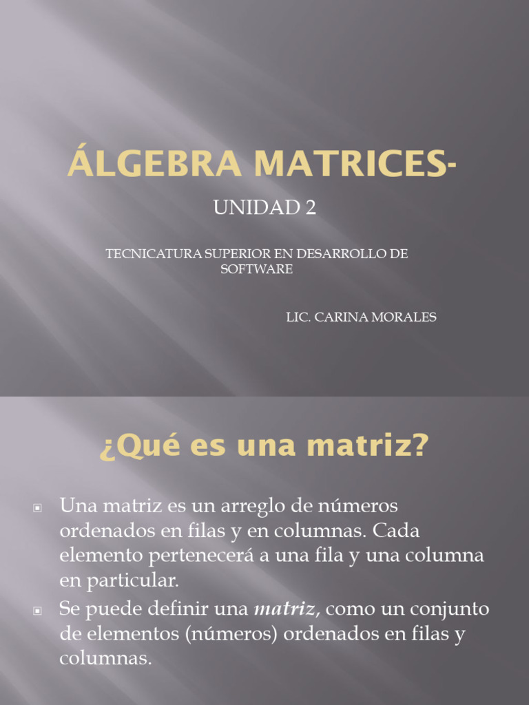 ALGEBRA_UNIDAD II_ MATRICES_ .pptx | PDF