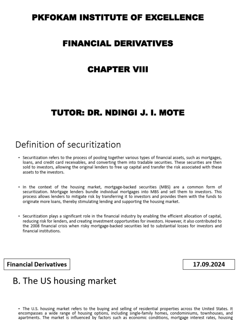 Chapter VIII. A presentation on securitization | PDF | Mortgage Backed ...