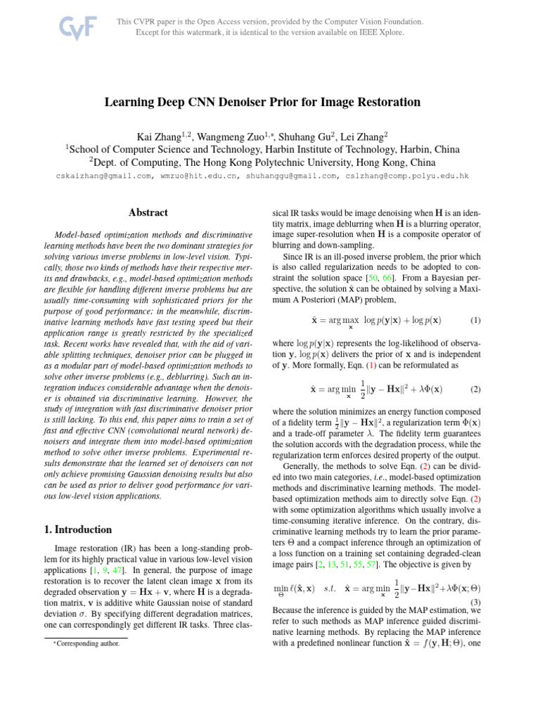 Zhang_Learning_Deep_CNN_CVPR_2017_paper | PDF | Applied Mathematics | Algorithms