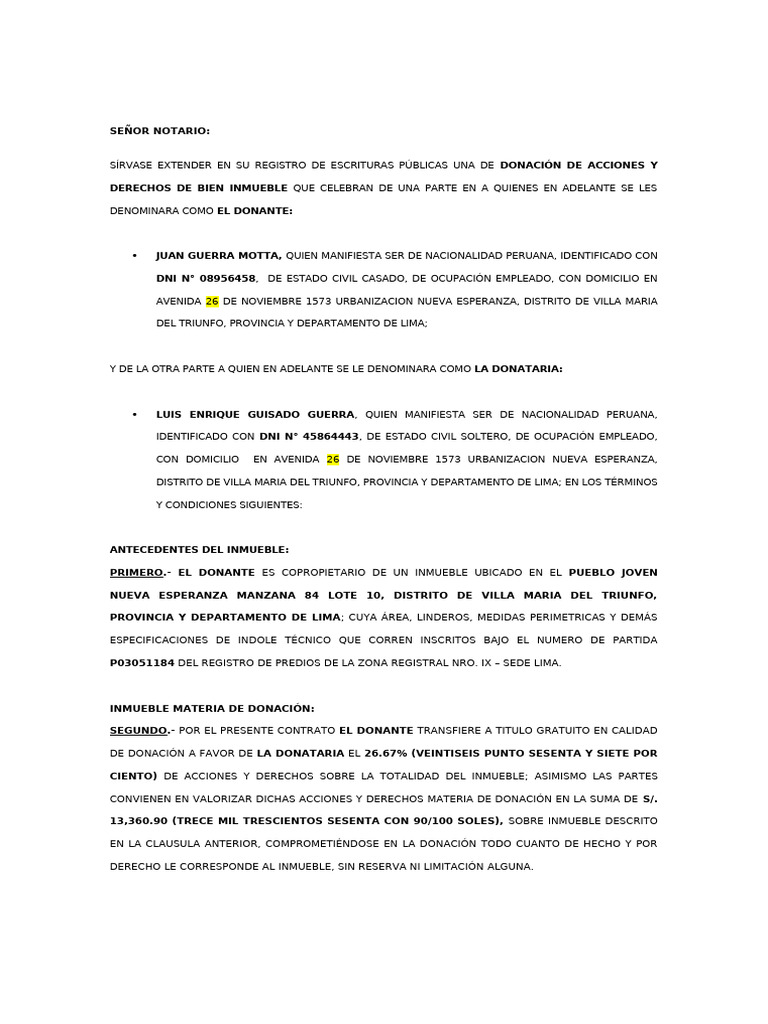 Modelo Donacion José Luis - Copropietario 1-1 Ayd - 2023 | PDF | Donación | Propiedad