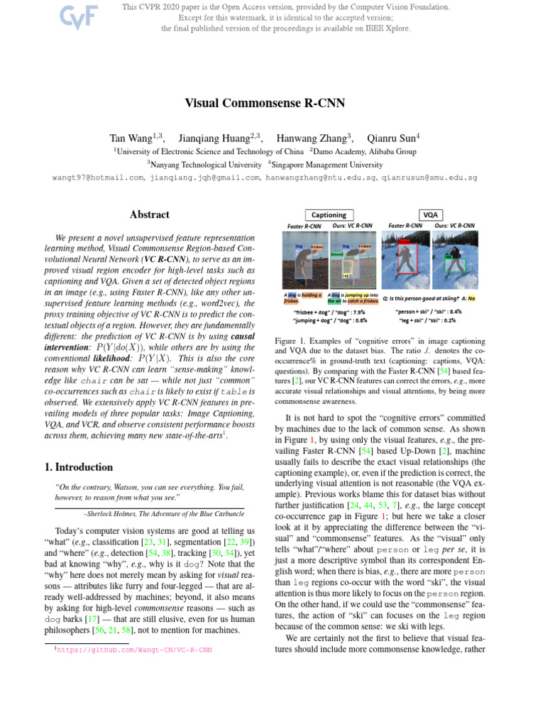 Wang Visual Commonsense R-CNN CVPR 2020 Paper | PDF | Causality | Cognitive Science