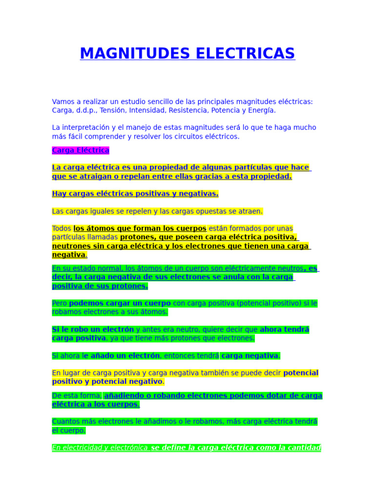4.magnitudes Electricas | PDF | Carga eléctrica | Corriente eléctrica