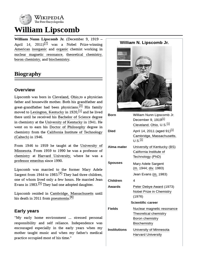 William Lipscomb | PDF | Physical Sciences | Physical Chemistry