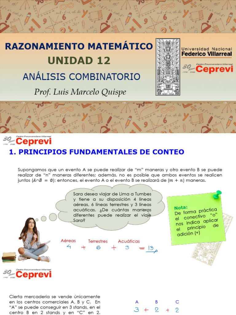 Unidad 12 - Ceprevi Virtual - Analisis Combinatorio | PDF | Combinatoria | Permutación