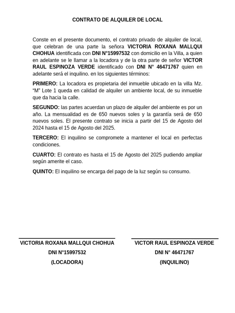 CONTRATO DE ALQUILER DE LOCAL | PDF
