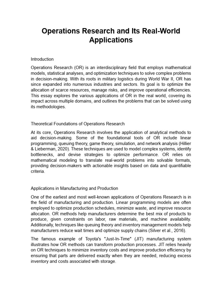 Operations Research and Its Real | PDF | Operations Research | Logistics