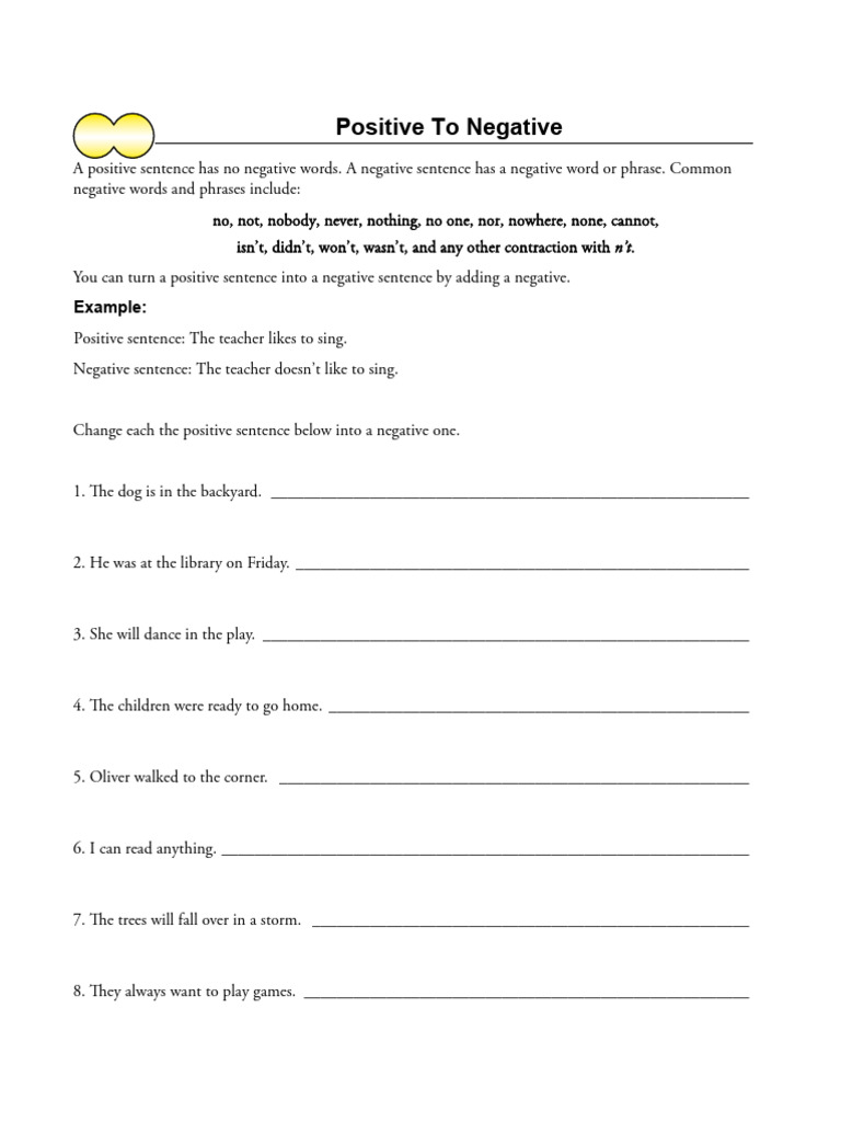 Negative Sentences for Kids | PDF | Phrase