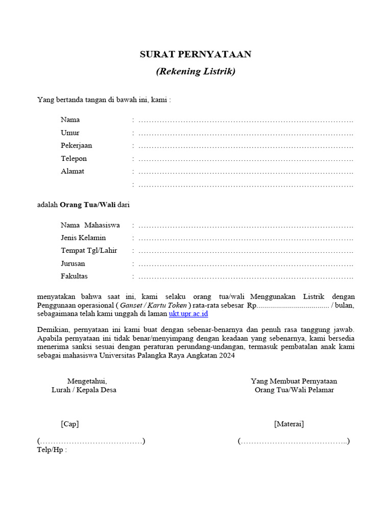 Surat Pernyataan Rekening Listrik | PDF | Komputer
