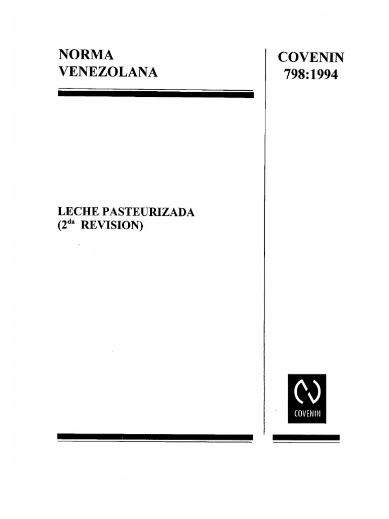 COVENIN 798-1994. Leche Pasteurizada. Acidez Titulable | PDF