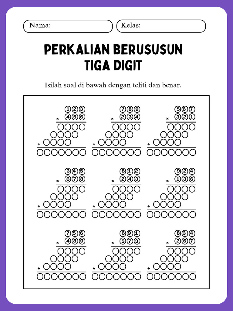 Perkalian Bersusun Lembar Kerja Putih Dan Ungu Sederhana | PDF