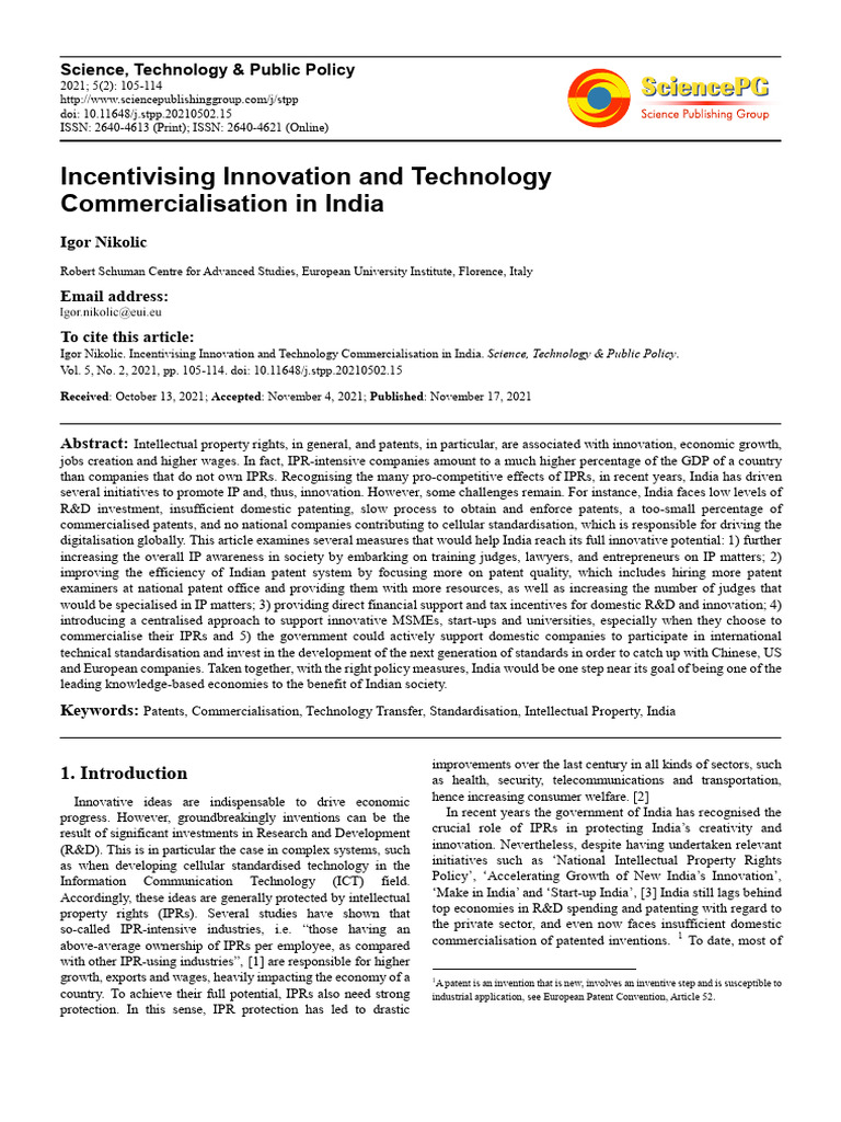 Incentivising Innovation and Technology | PDF | Intellectual Property ...