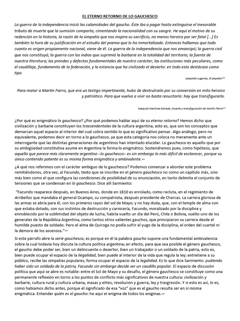 El Eterno Retorno de Lo Gauchesco | PDF | Argentina