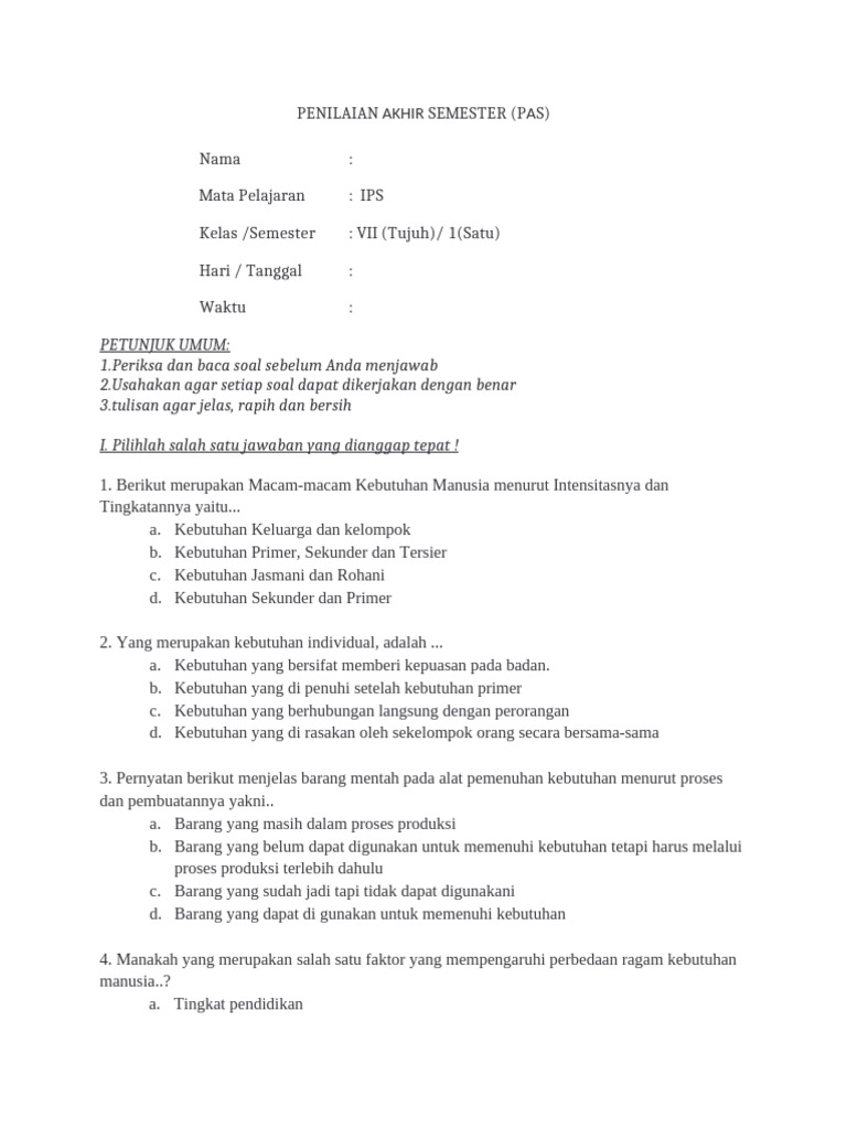 SOAL PAS SMP IT RIYADHUL JANNAH | PDF