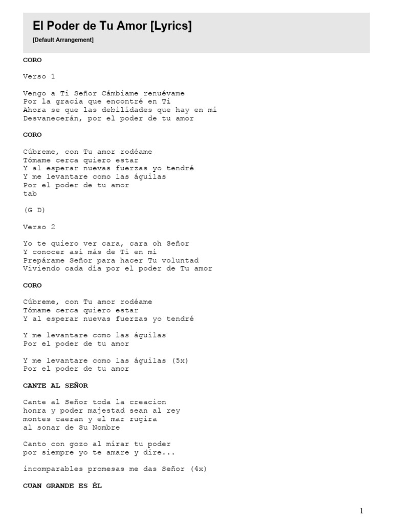 El Poder de Tu Amor - Lyrics | PDF | Artes del Lenguaje y Comunicación ...