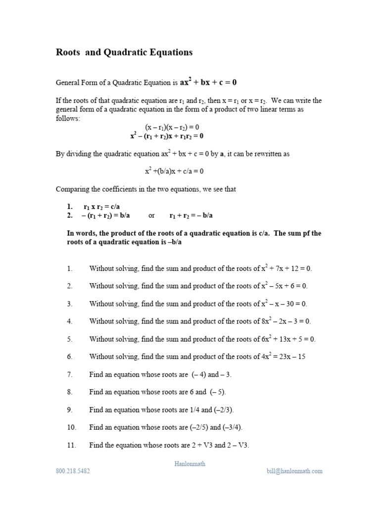 Quadratic Roots for Math Students | PDF