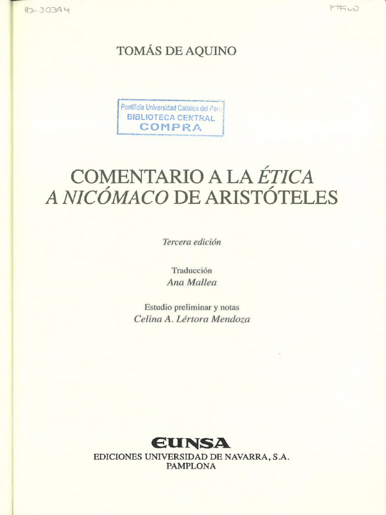 Comentario A La Ética A Nicómaco - Santo Tomás de Aquino - Text | PDF ...