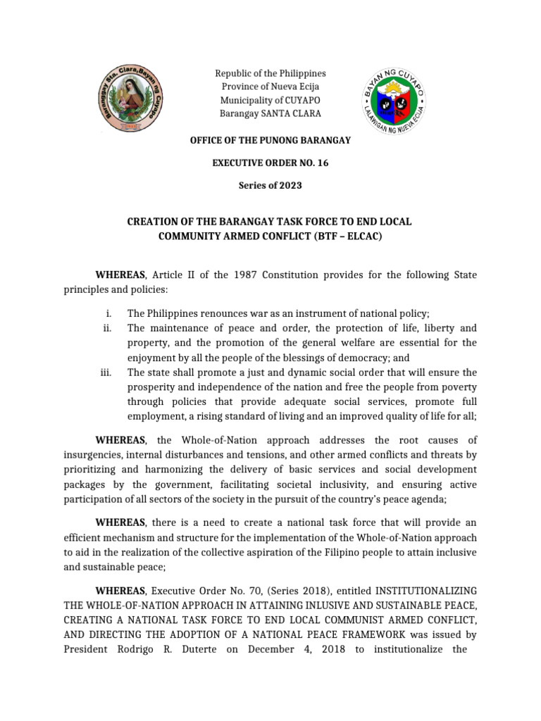 Barangay Task Force To End Local | PDF | Peace | Government