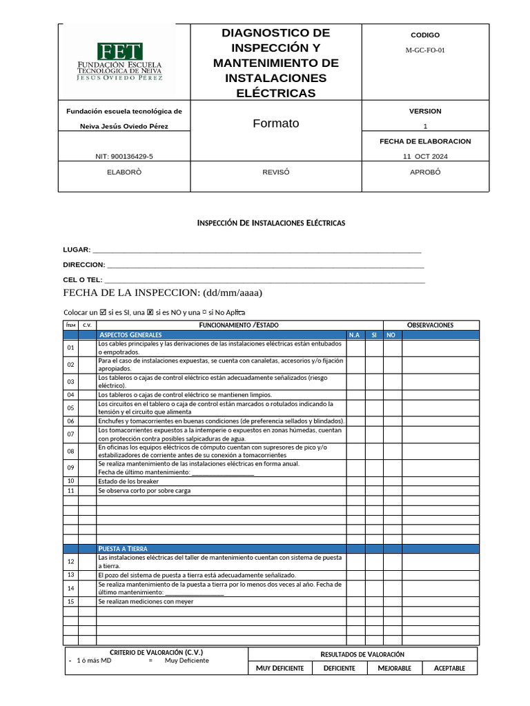 Inspección FET 1. | PDF | Ingenieria Eléctrica | Electricidad