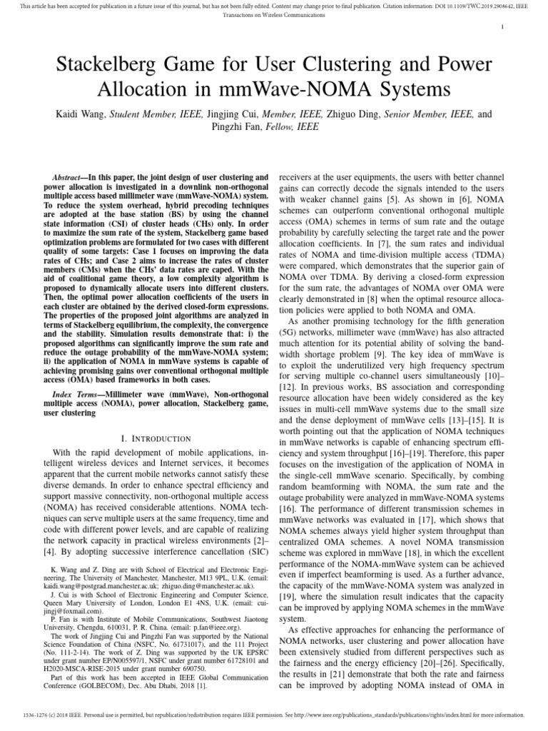 Stackelberg Game For User Clustering and Power | PDF | Cluster Analysis ...