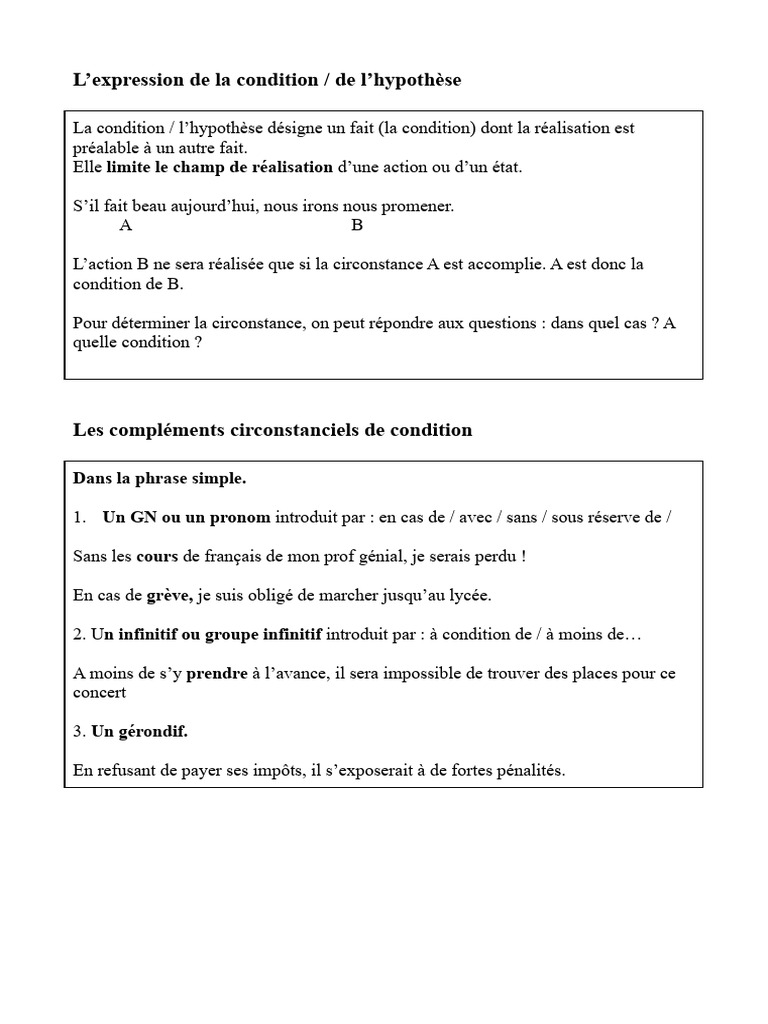 Expression de la condition en français | PDF