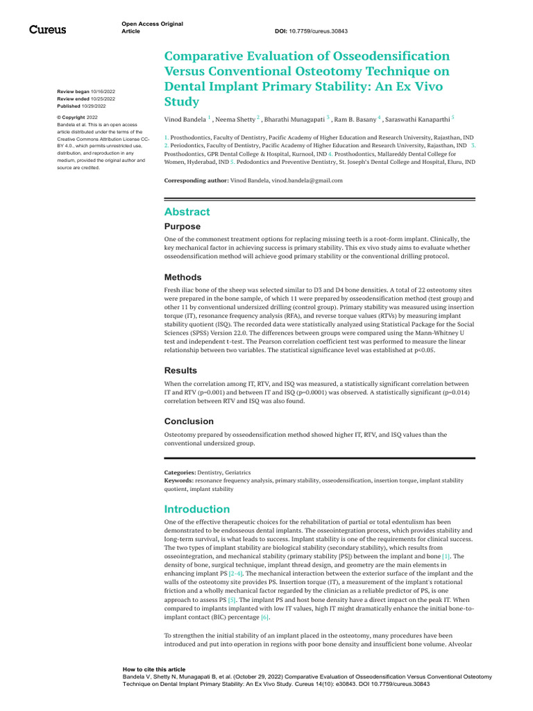 Comparative Evaluation of Osseodensification Versus Conventional ...