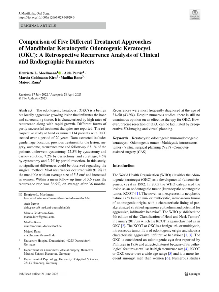 Comparison of Five Different Treatment Approaches of Mandibular ...