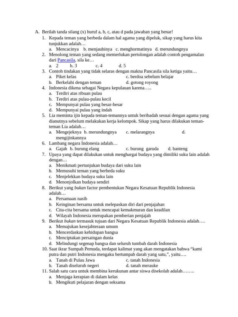 Soal Pts PKN Kls 4 SM 2 | PDF