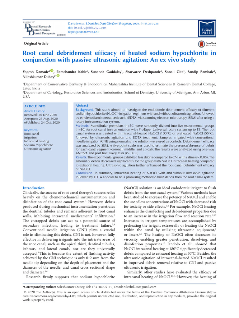 Root Canal Debridement Efficacy | PDF | Wellness